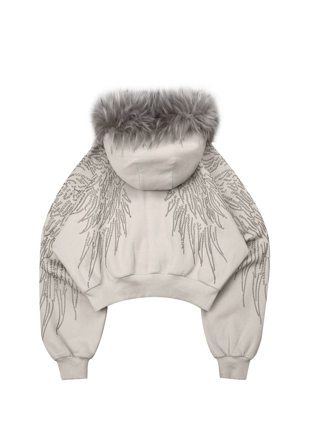 Fallen Faux Fur Studded Crop Zip Hoodie Bone Detachable Fur – NAMED ...